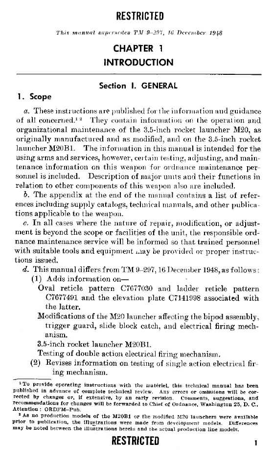 TM 9-297: 3.5-In Rocket Launcher, M20 and M20B1 8/50; Introduction